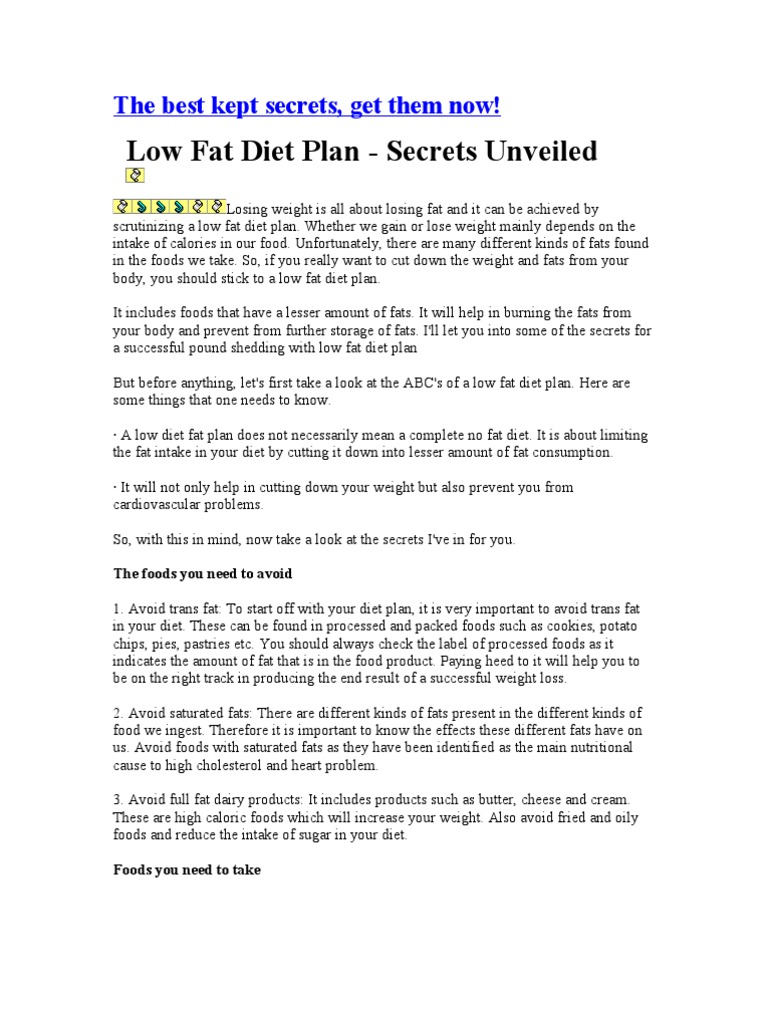 Low Fat Diet Plan | PDF | Dieting | Weight Loss