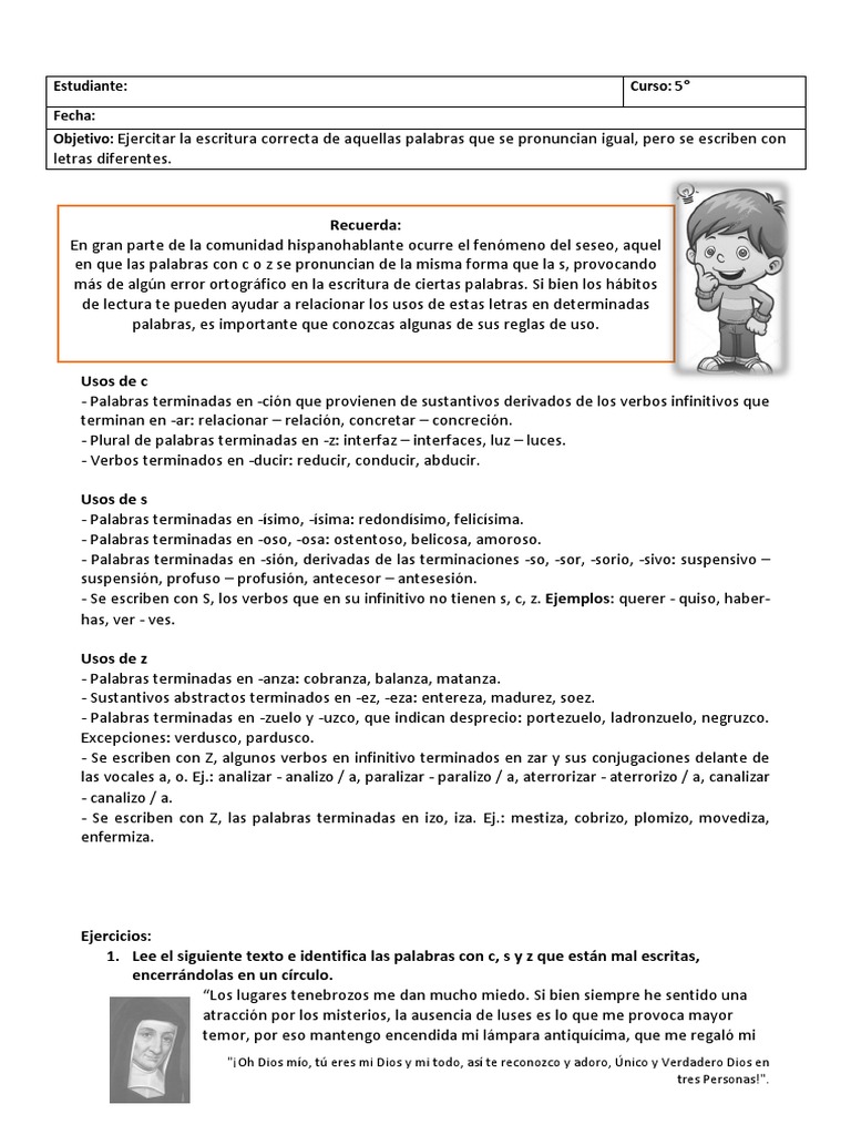 Guía de Ejercicios C, S, Z | PDF | Verbo | Palabra