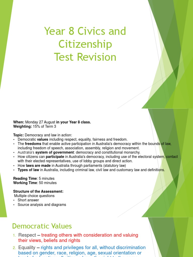 Year 8 Civics and Citizenship Test Revision | PDF | Bill (Law ...