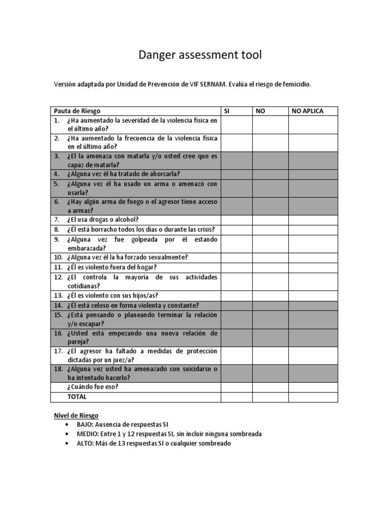 Danger Assessment Tool | PDF