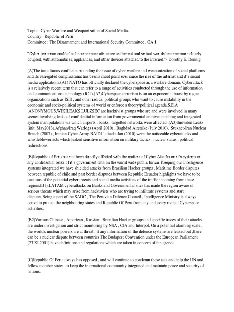 Position Paper Peru Disec | PDF | Cyberwarfare | Security