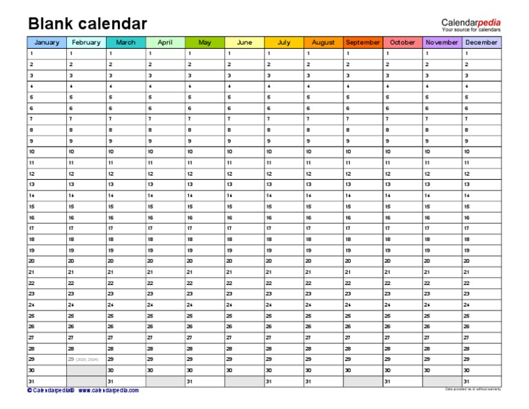 Blank Calendar Landscape 1 Page | PDF