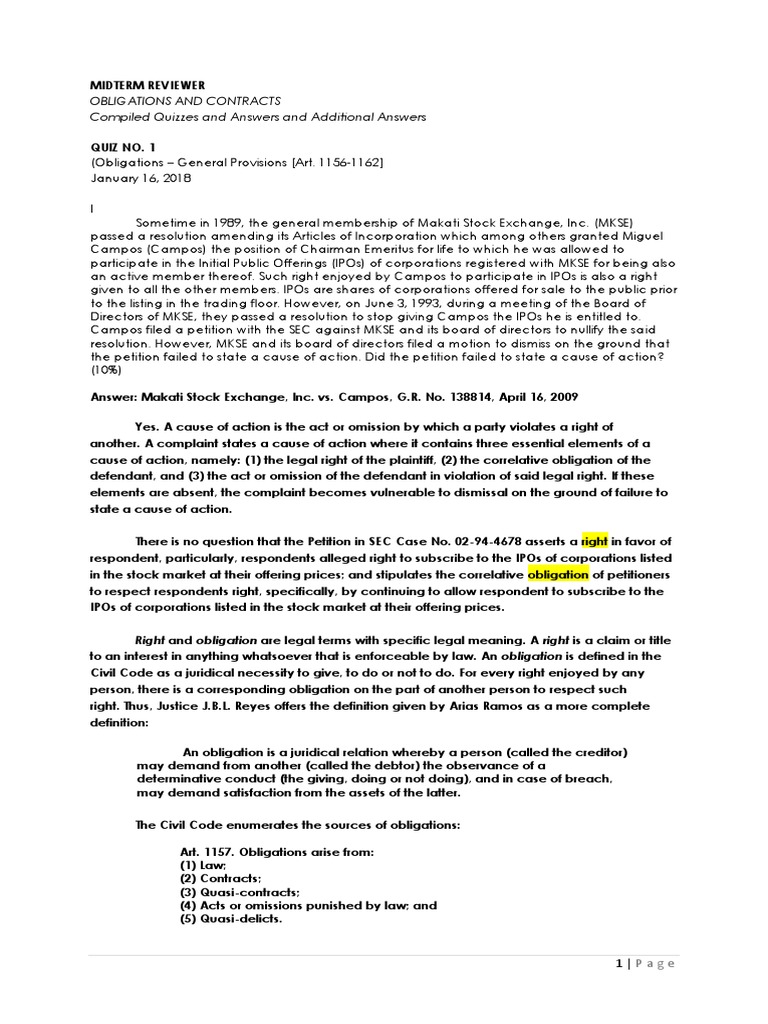 Reviewer Oblicon | PDF | Legal Concepts | Common Law