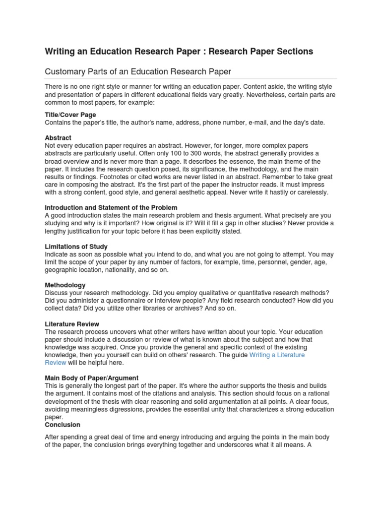 Customary Parts of An Education Research Paper | PDF | Qualitative ...
