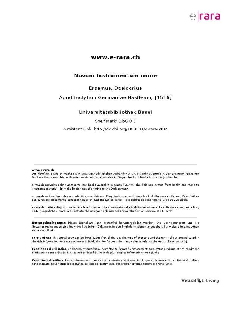Novum Instrumentum Omne ERASMUS | PDF