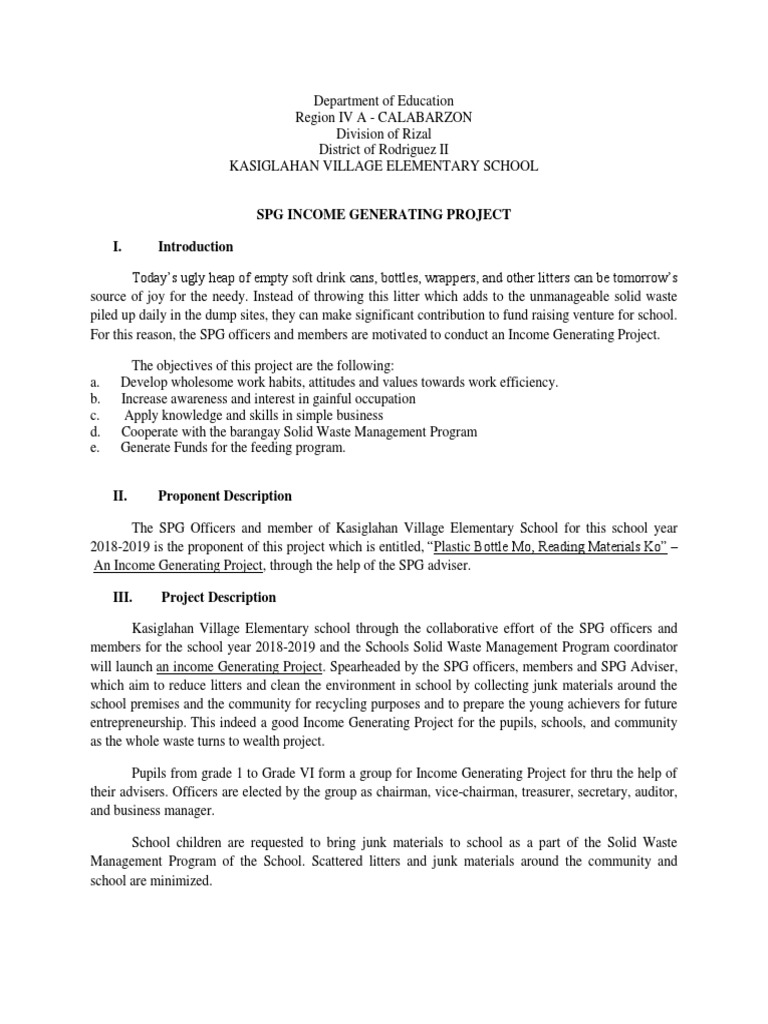 Income Generating Project | PDF | Waste Management | Waste