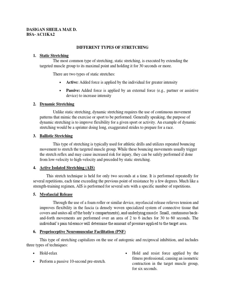 Different Types of Stretching | PDF | Flexibility (Anatomy) | Muscle ...