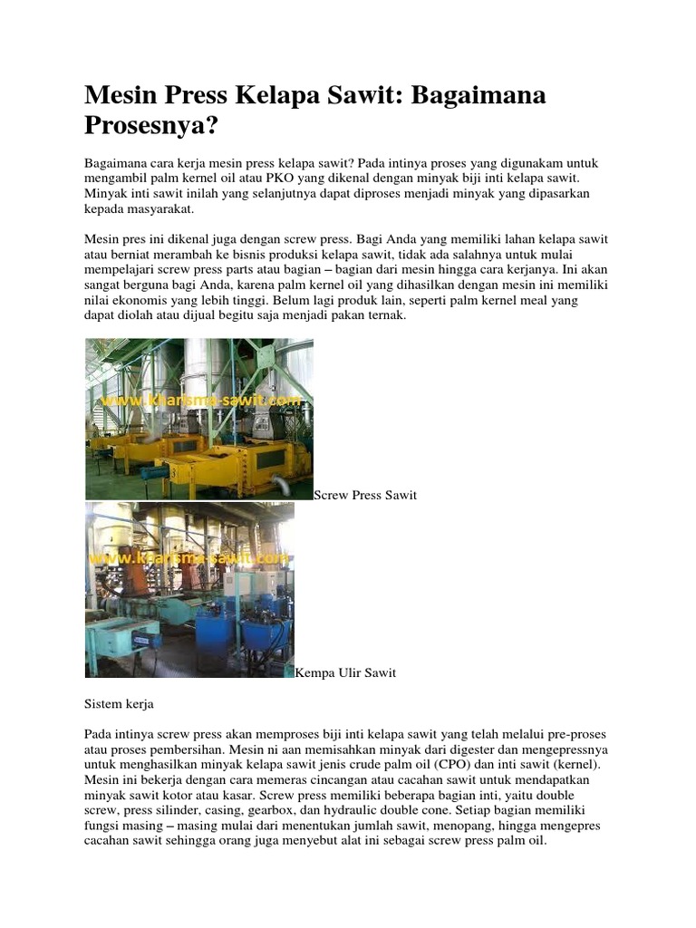 Mesin Press Kelapa Sawit | PDF