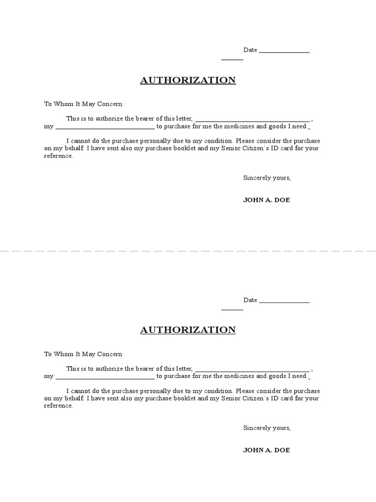 Authorization Letter - Senior Citizen | PDF | Applications Of ...