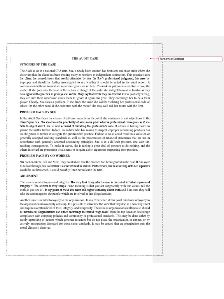 The Audit Case Study (Fin) | PDF | Integrity | Audit
