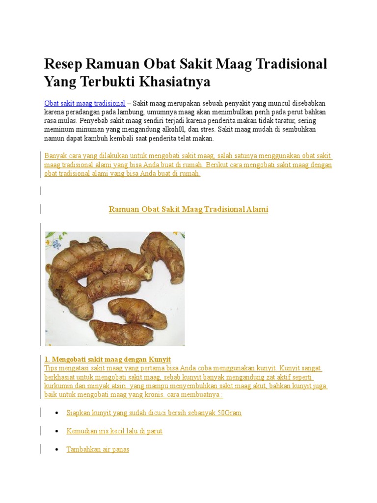 Resep Ramuan Obat Sakit Maag Tradisional Yang Terbukti Khasiatnya | PDF