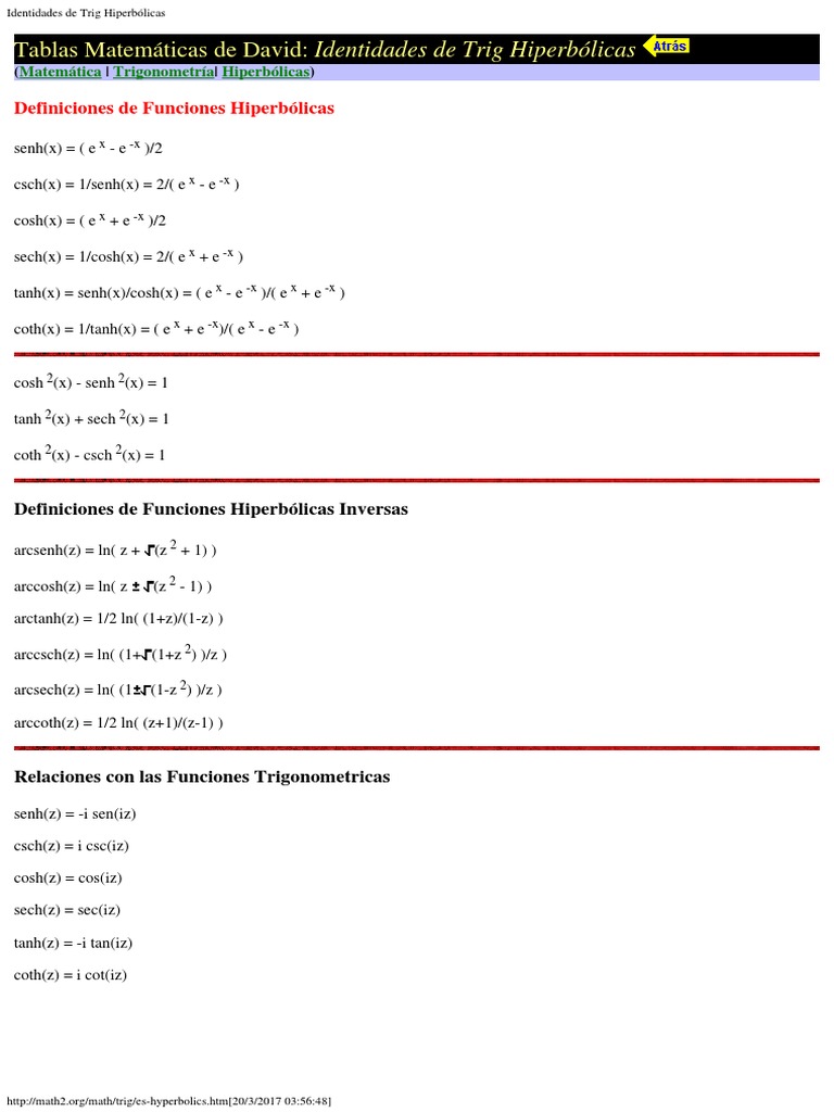 Some Hyperbolic Trigonometric Identities | PDF