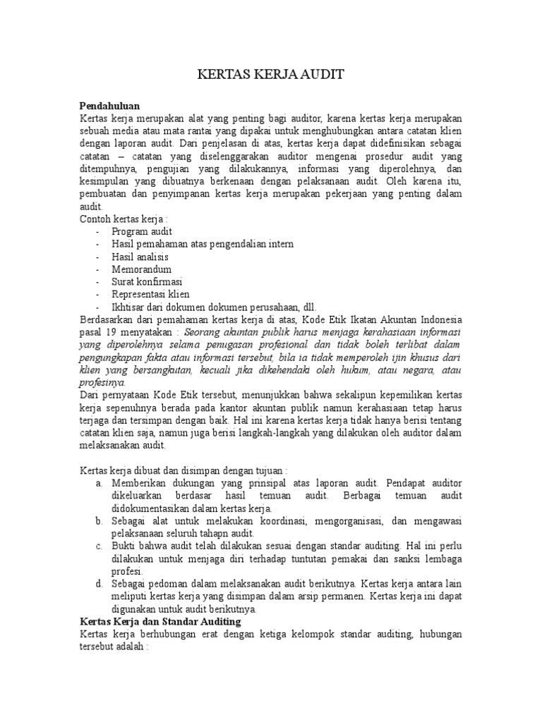Kertas Kerja Audit | PDF