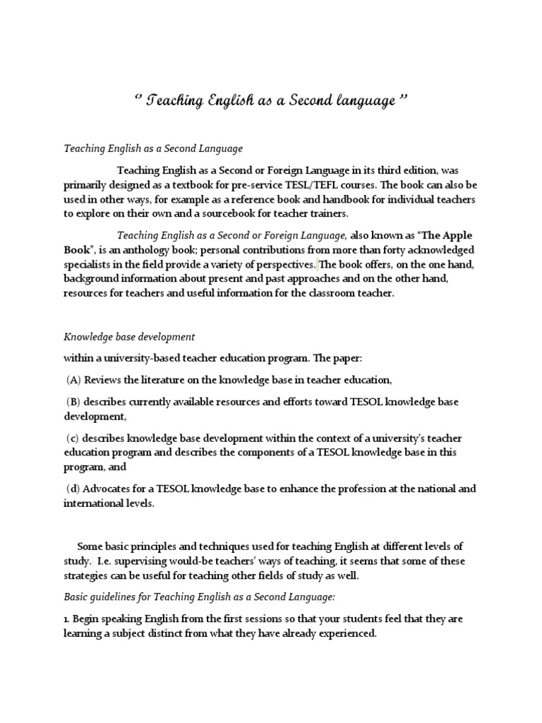 TESOL Guide for Educators | PDF | English As A Second Or Foreign ...