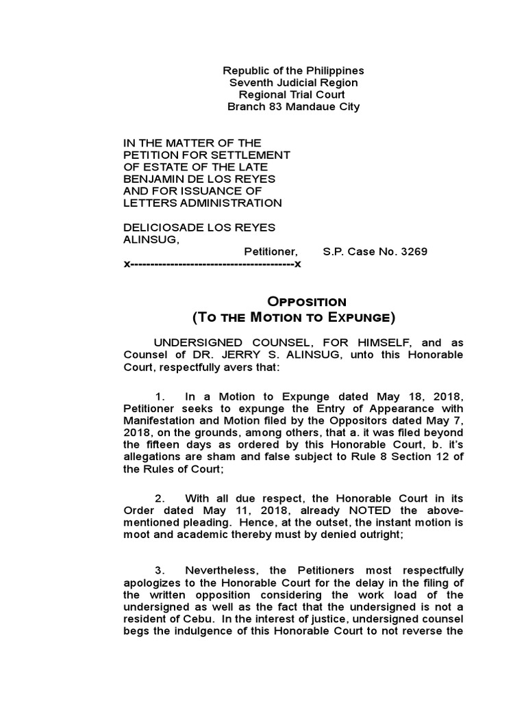 Deliciosa Administratorship Opposition to Motion to Expunge v1.doc ...