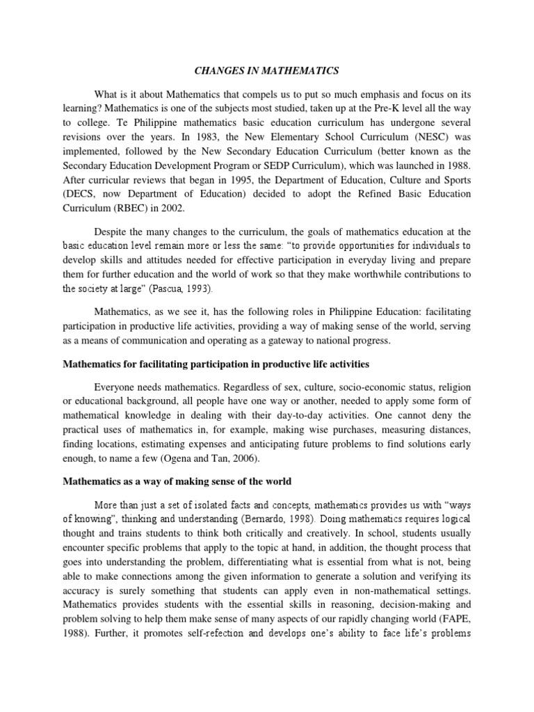 Changes in Mathematics | PDF | Teaching Mathematics | Science