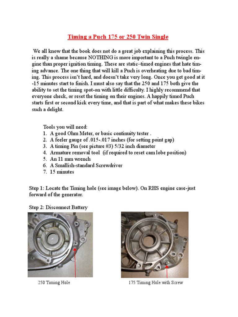 Timing A Puch 175 or 250 Twin Single: 250 Timing Hole 175 Timing Hole ...