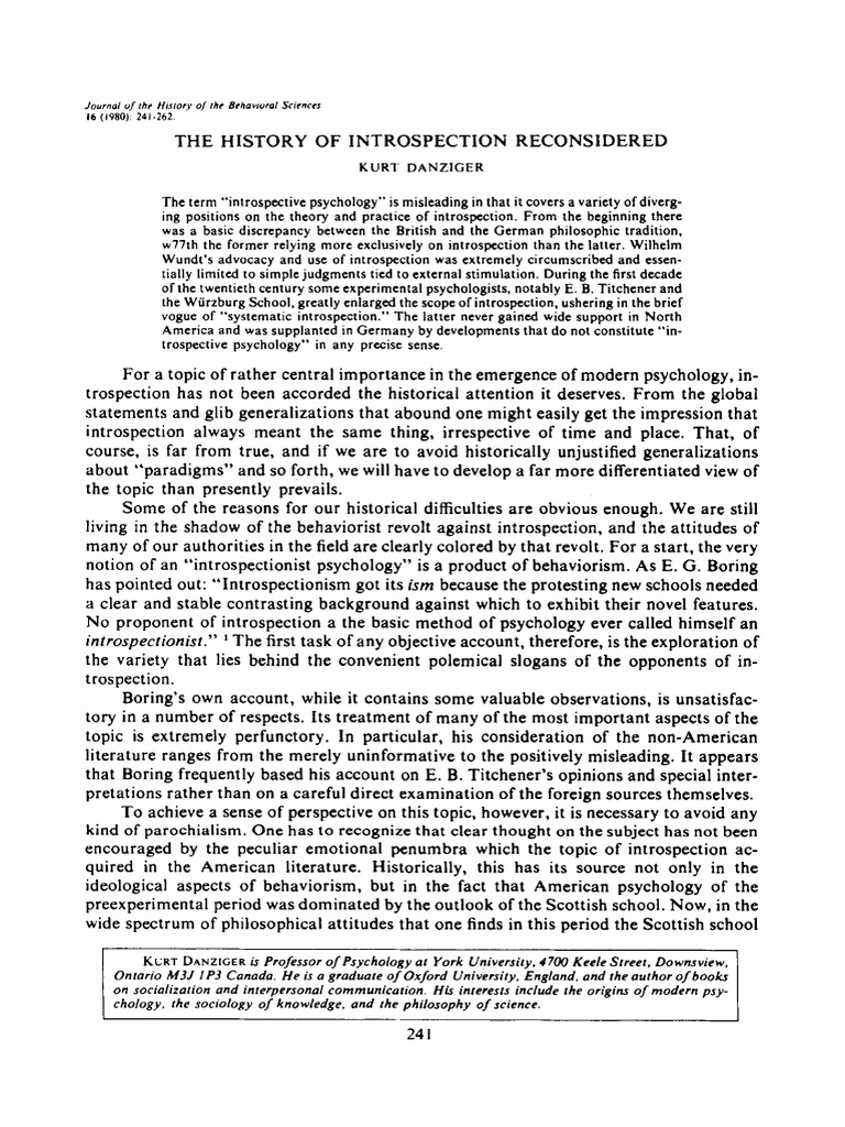 The History of Introspection | PDF | Experimental Psychology | Psychology