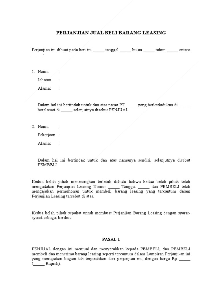 Surat Perjanjian Jual Beli Barang Leasing | PDF