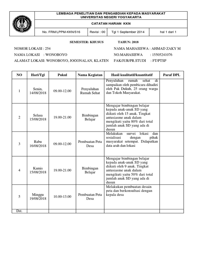 Catatan Harian Contoh | PDF