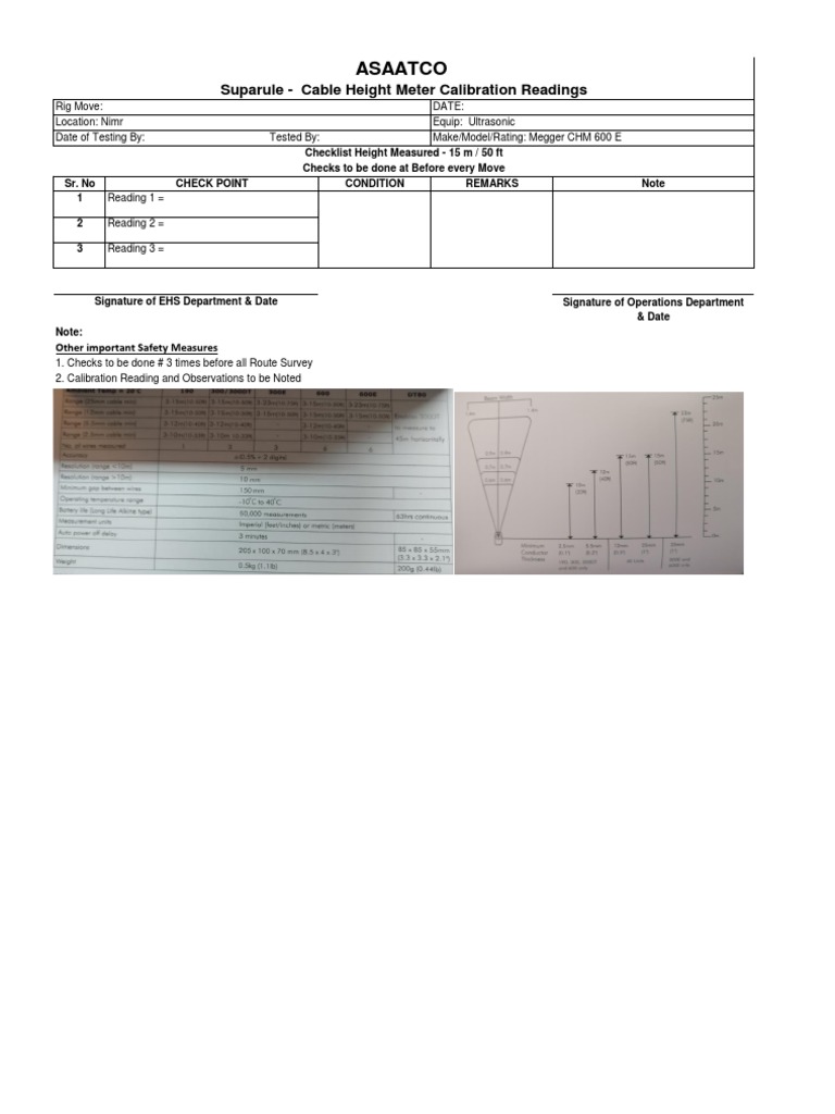 Ultrasonic - Calibration Inspection Checklist