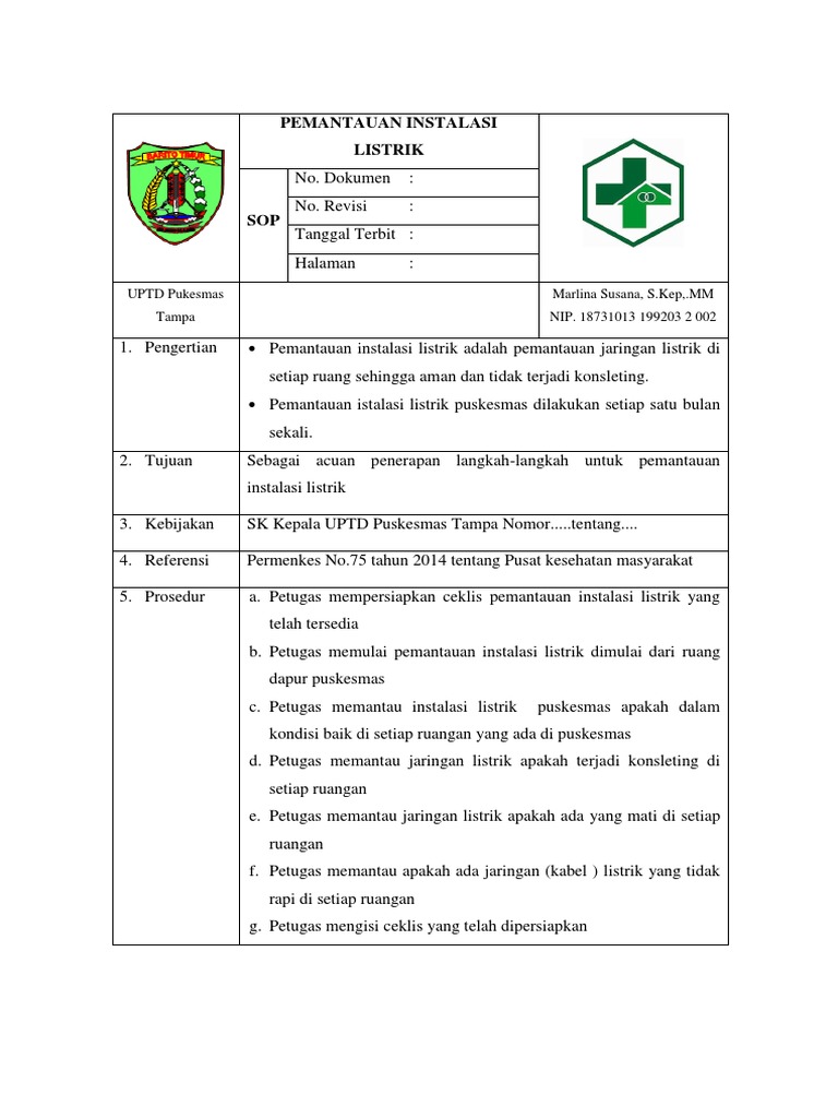 8.5.1.2 Sop Pemantauan Instalasi Listrik | PDF