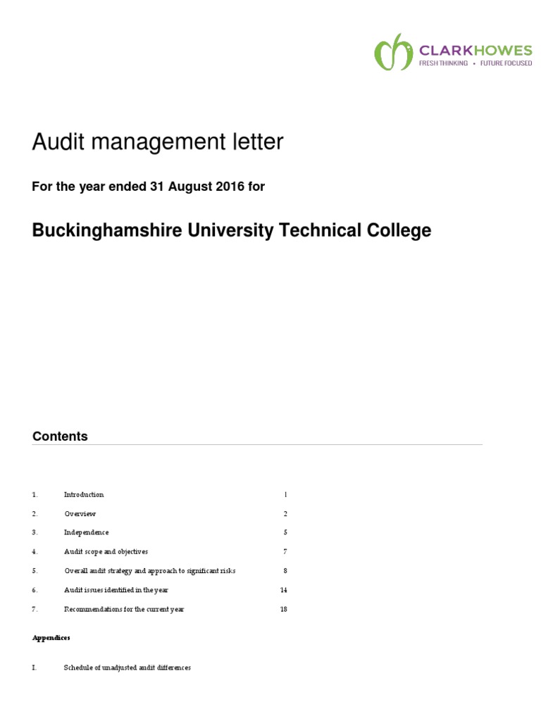 2016 Audit Management Letter Final PDF | PDF | Internal Control | Audit