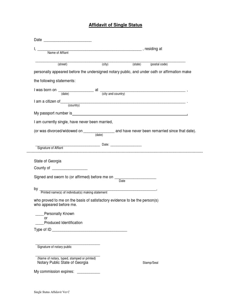 Single Status Affidavit | PDF Single Status Affidavit | PDF