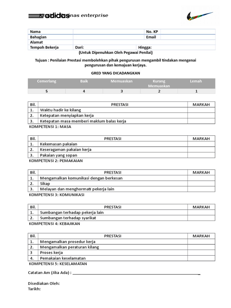 Borang Prestasi Pekerja | PDF