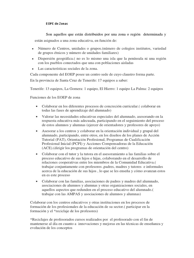 EOEP de Zonas | PDF | Aprendizaje | Modificación de comportamiento