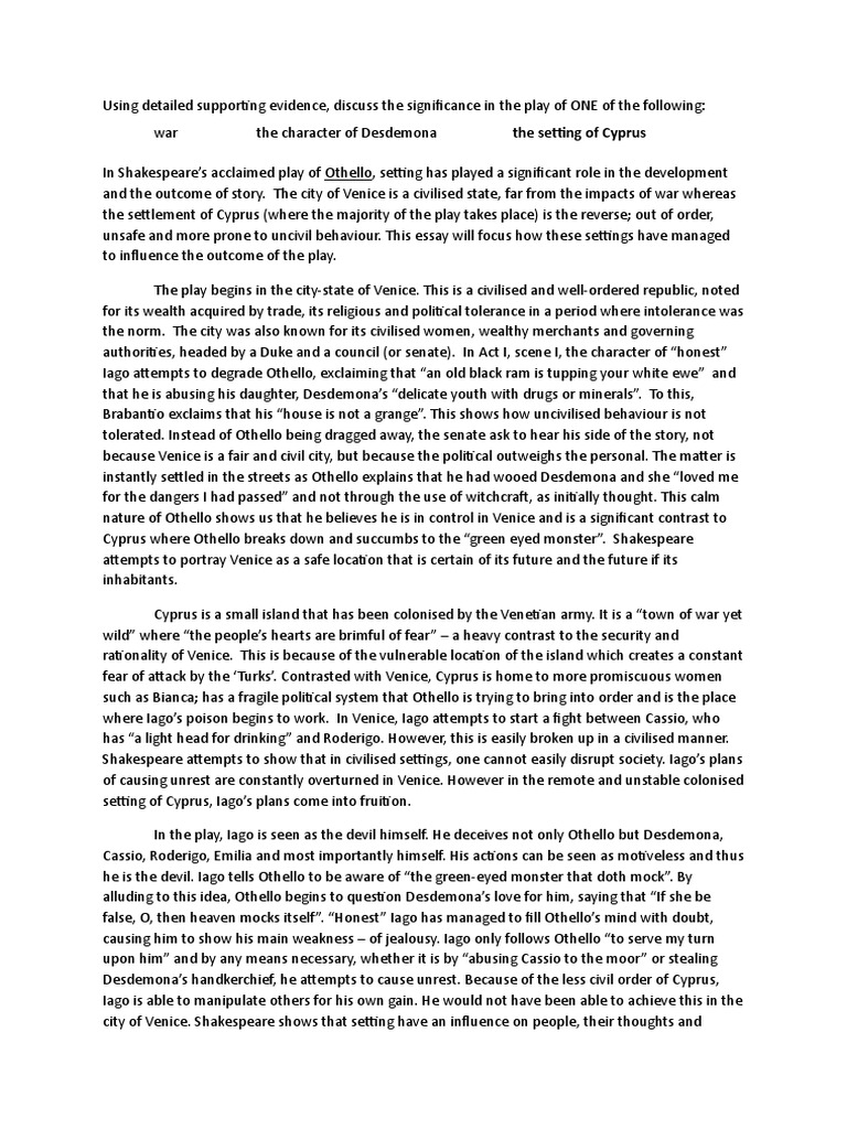 Setting of Othello | PDF | Iago | Othello