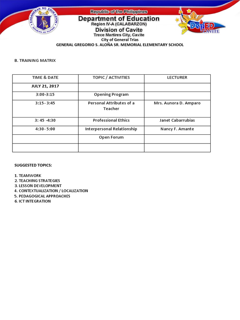 Slac Edited - Training Matrix | PDF