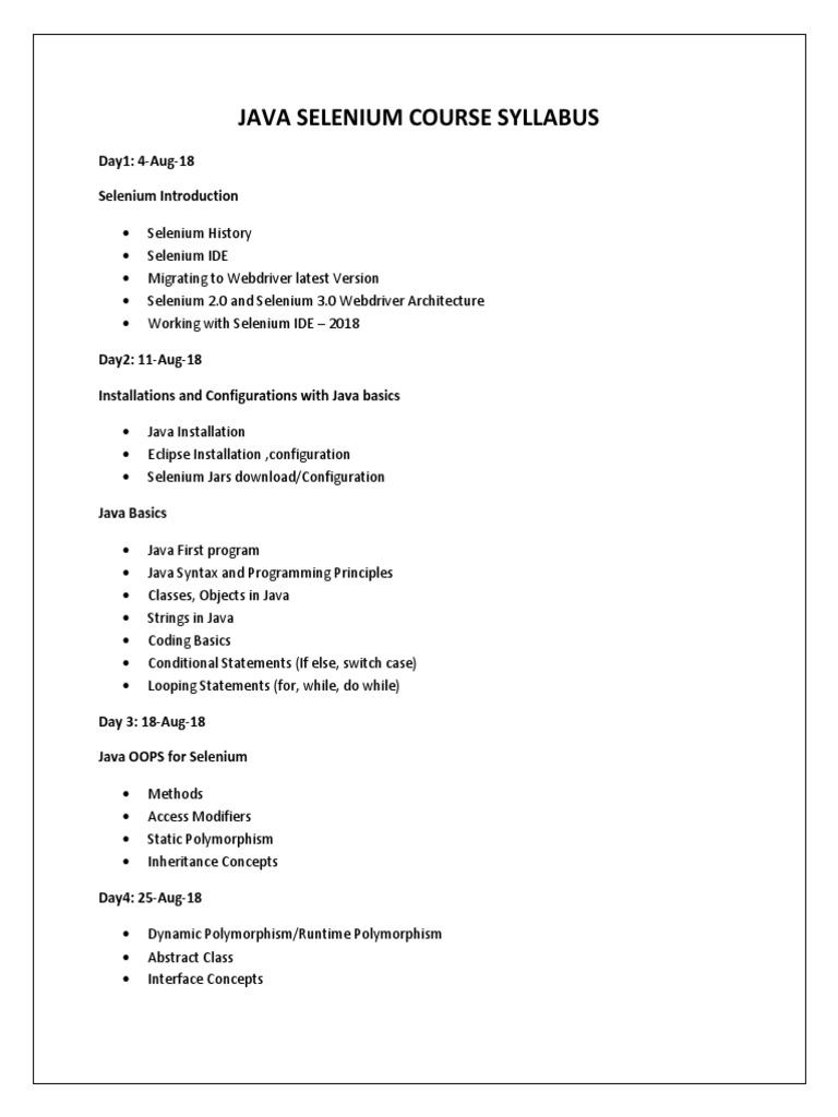 Java And Selenium Syllabus Selenium Software Java Programming Language 