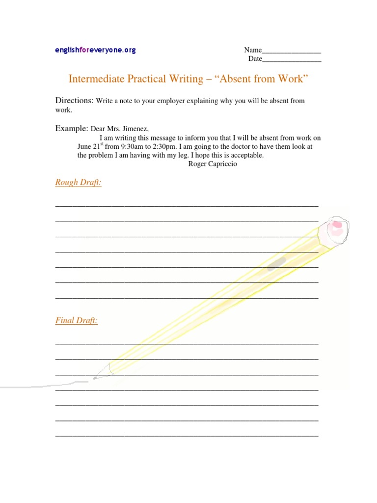 A2 Writing Practice Absent From Work 2 | PDF