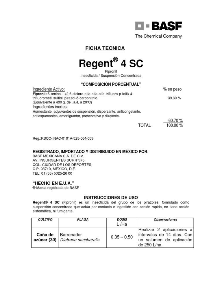 Regent 4 SC Ficha Tecnica | PDF | Agua | Naturaleza