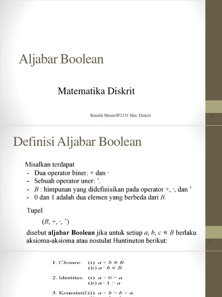 Pengenalan Aljabar Boolean dan Aplikasinya | PDF