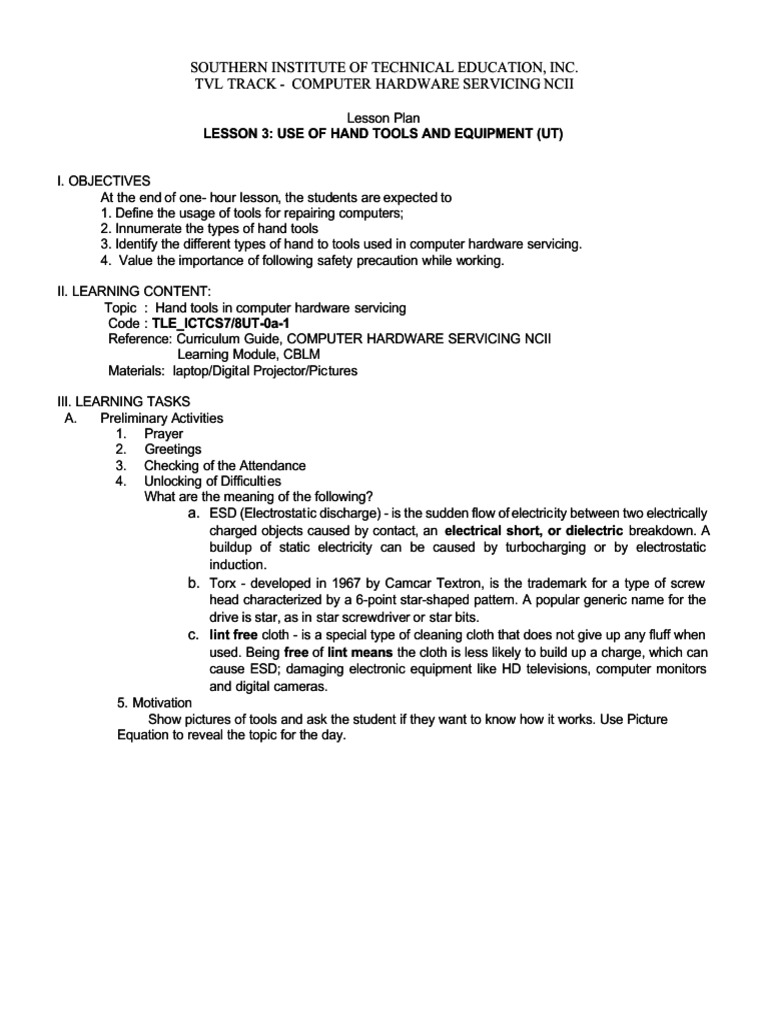 Hand Tools For Computer Servicing Pdf Electrostatic Discharge