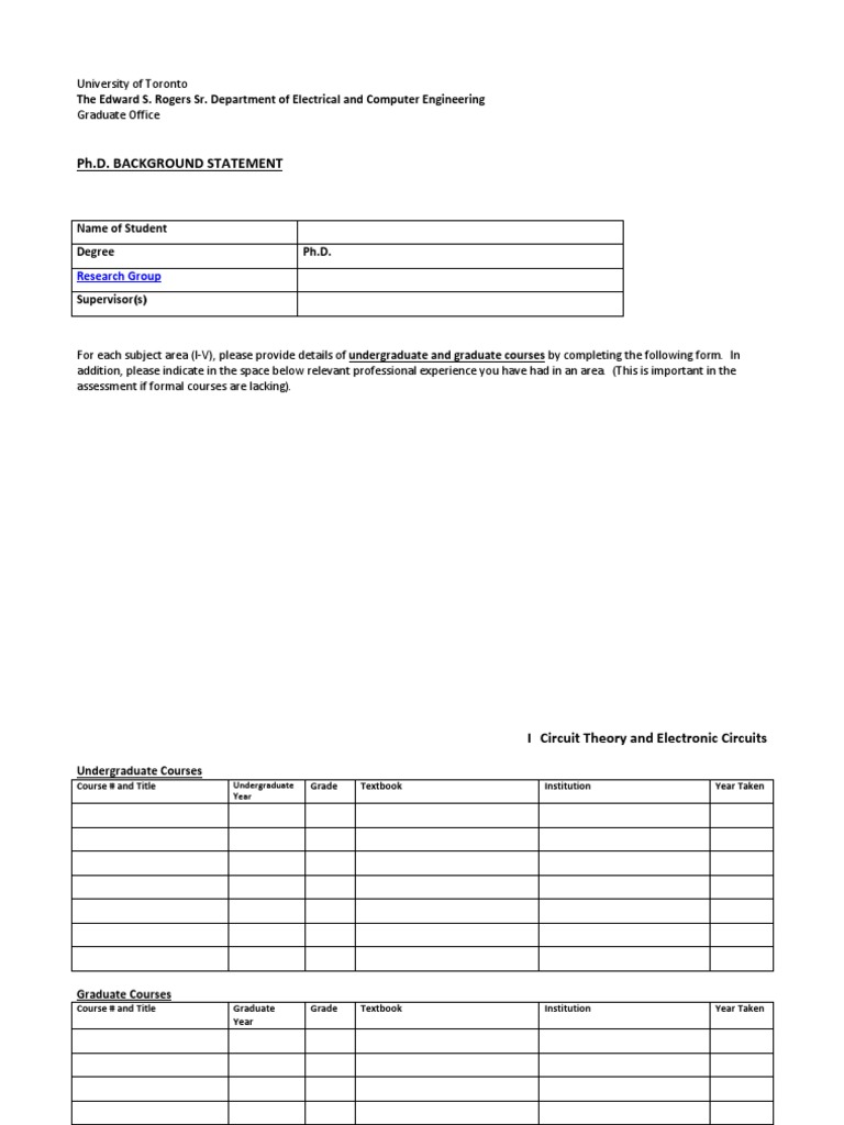 Ph.D. Background Statement Template | PDF | Undergraduate Education ...