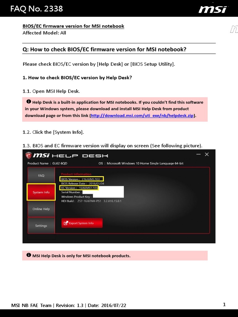 Q: How To Check BIOS/EC Firmware Version For MSI Notebook?: Affected ...