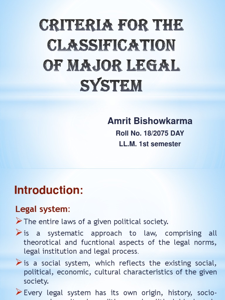 Criteria For The Classification of Major Legal System | PDF | System ...