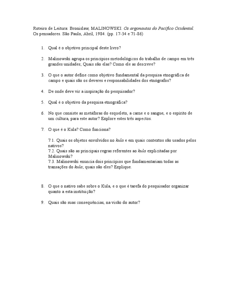 Metodologia e Kula em Malinowski | PDF