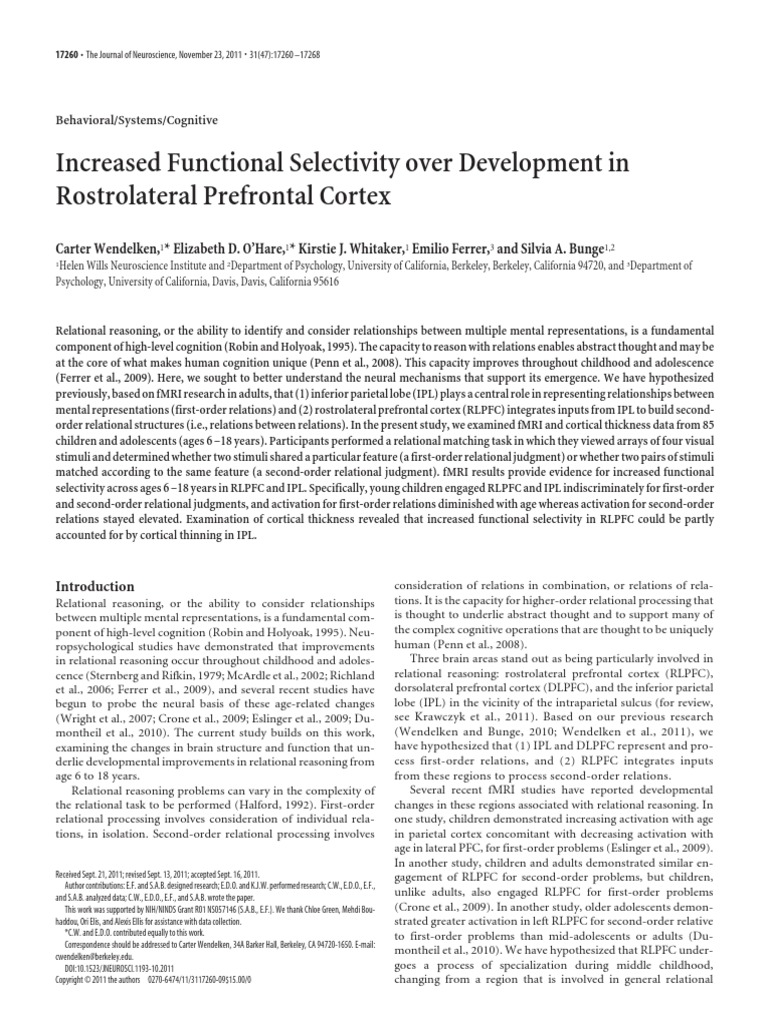 Increased Functional Selectivity Over Development in Rostrolateral ...