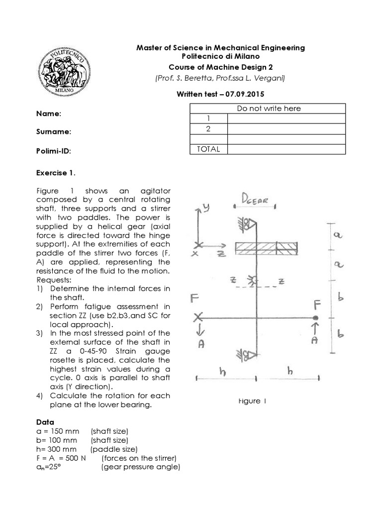 Master of Science in Mechanical Engineering Politecnico Di Milano Course of Machine Design 2 ...