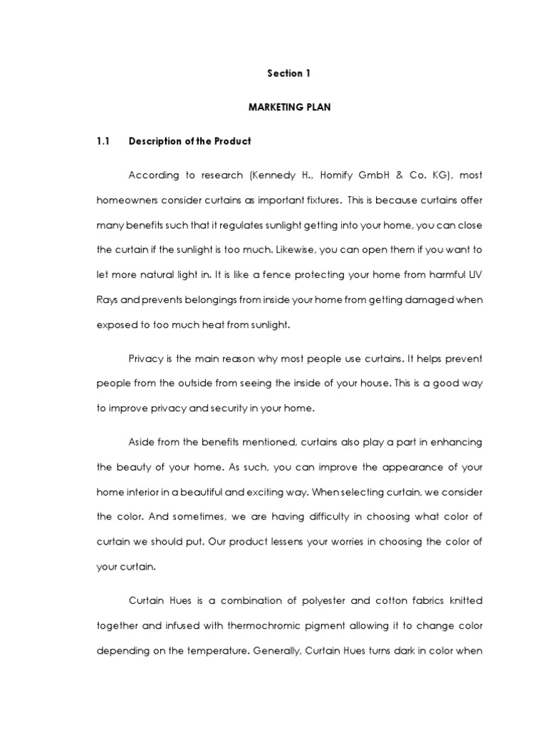 Business Plan Section 1 | PDF | Curtain | Sales