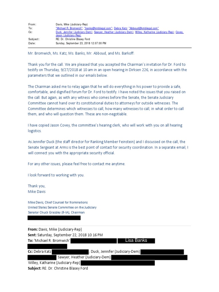 Hearing Invitation Acceptance by Dr. Ford_Redacted | Witness | Dianne ...