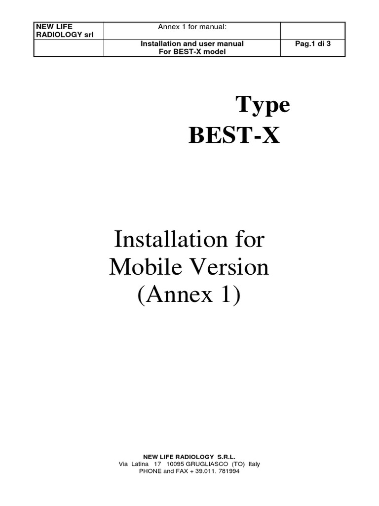 Type Best-X: Installation For Mobile Version (Annex 1) | PDF