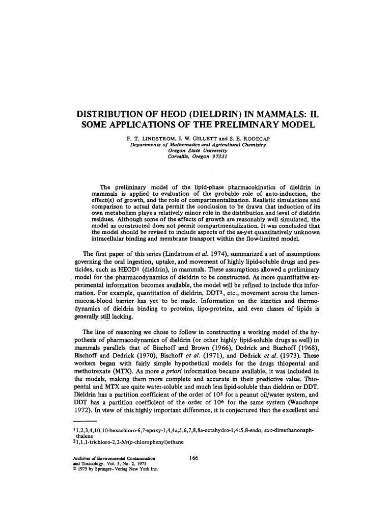 Distribution of Heod (Dieldrin) in Mammals: Ii. Some Applications of ...