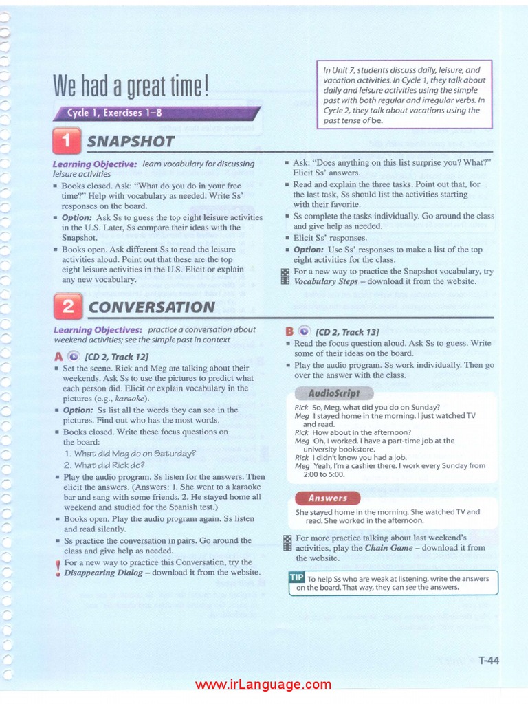 Interchange 4th Level 1 - Solucionario Unidad 7 | PDF