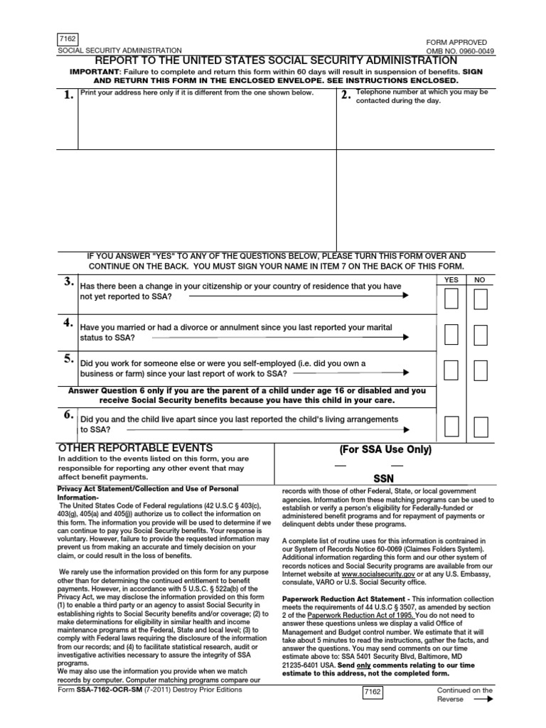 Ssa 7162 | PDF | Social Security (United States) | Social Security ...