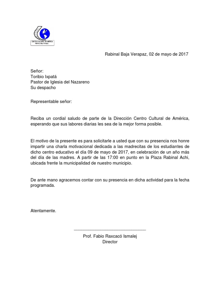 Carta de Solicitud para Charla Mitivacional | PDF